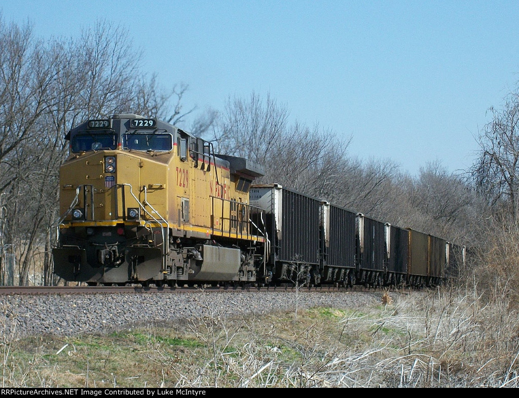 UP 7229 DPU on eastbound UP loaded coal train
